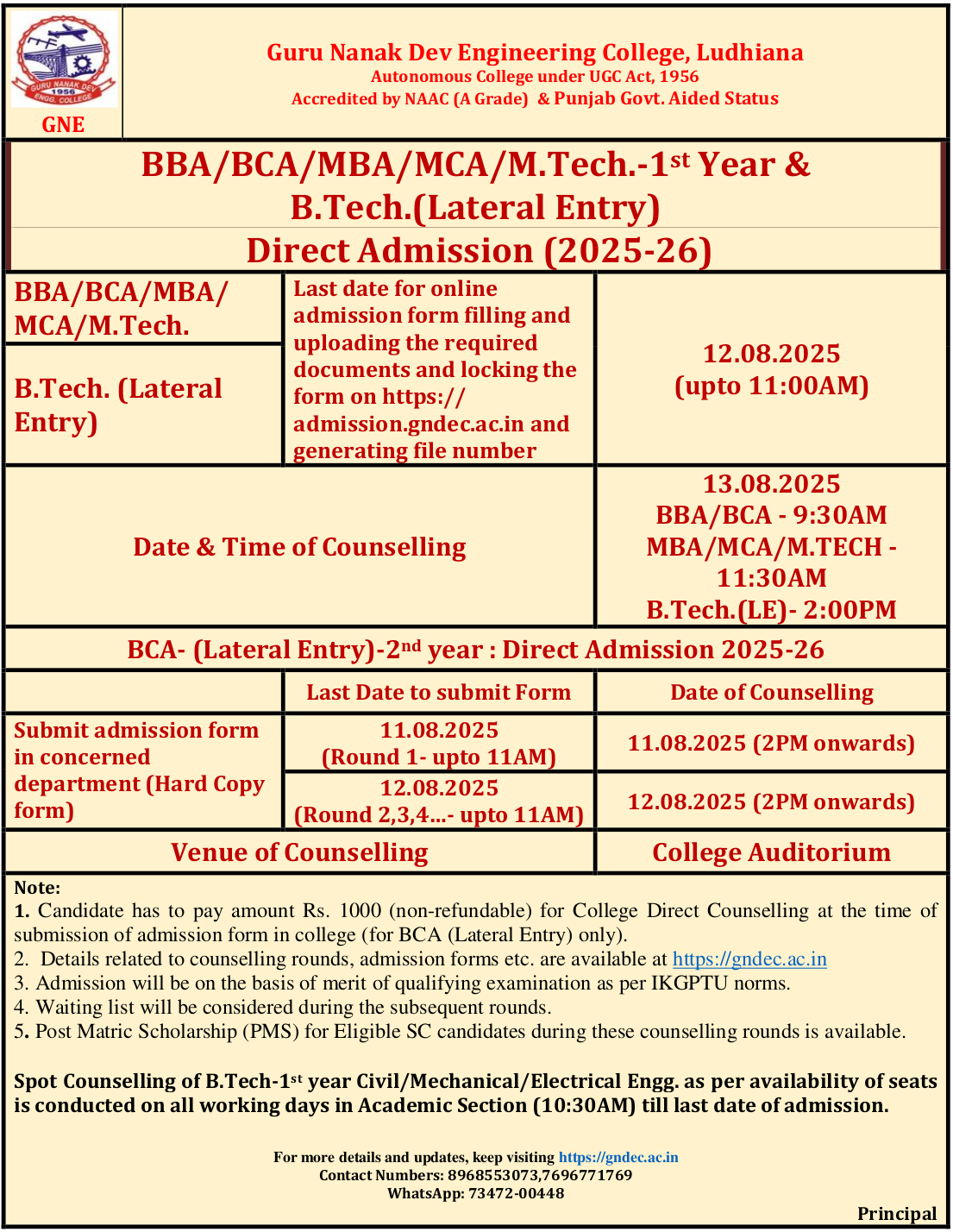 BBA/BCA/MBA/MCA/M.Tech.-1st Year & B.Tech.(Lateral Entry) Direct ...
